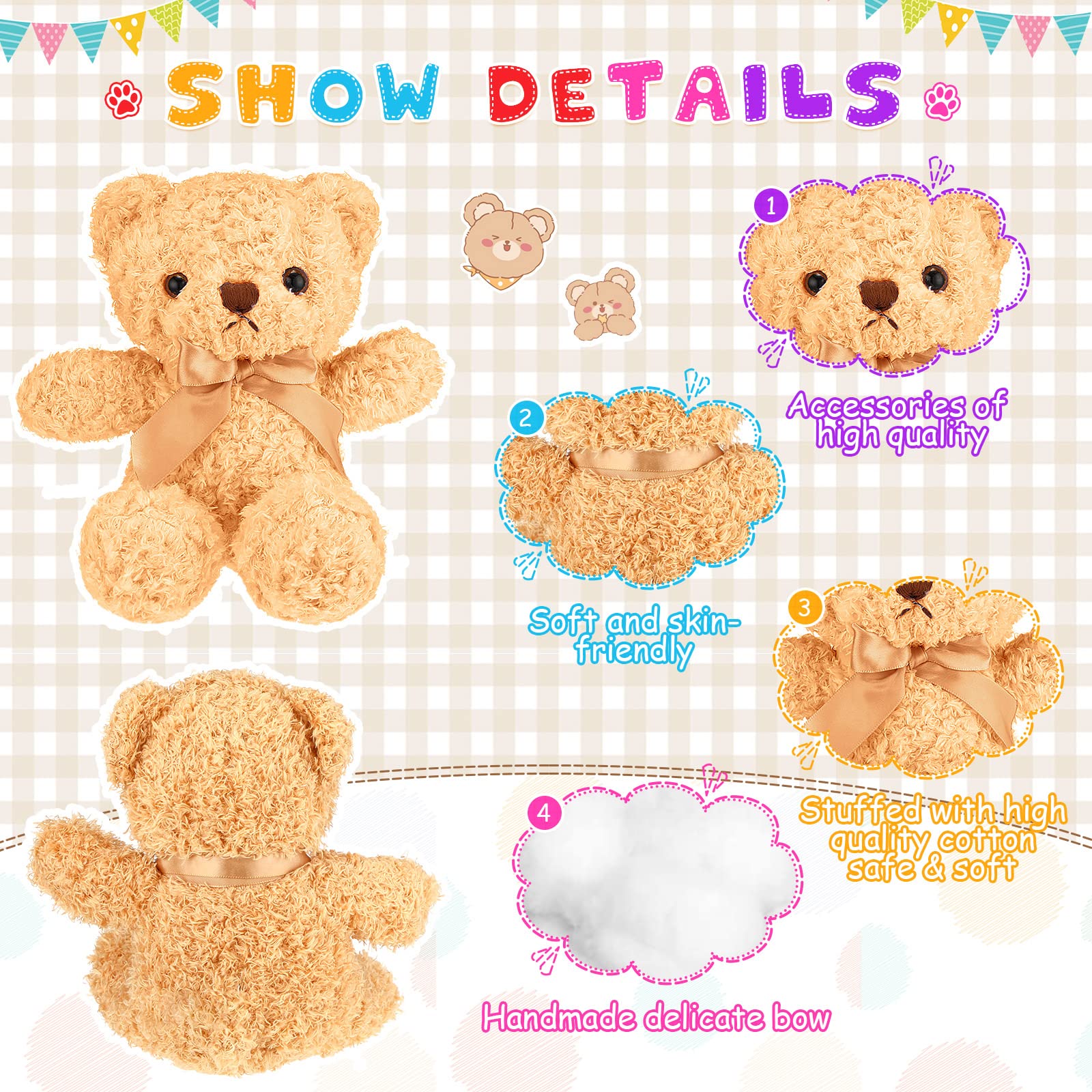 Zomiboo 7 Packs 14 Inch Plush Bear Stuffed Animals Plush Valentine Day Gift Soft Cute Stuffed Dolls Birthday Party Decorations(White, Brown)
