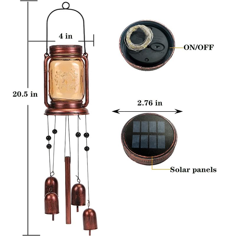 ZYLiWoo-Solar Wind Chime, Mason jar Chime Light,Hanging Chimes, Memorial Chimes Outdoor Waterproof, Suitable for Garden, Terrace and Courtyard Corridor Decoration