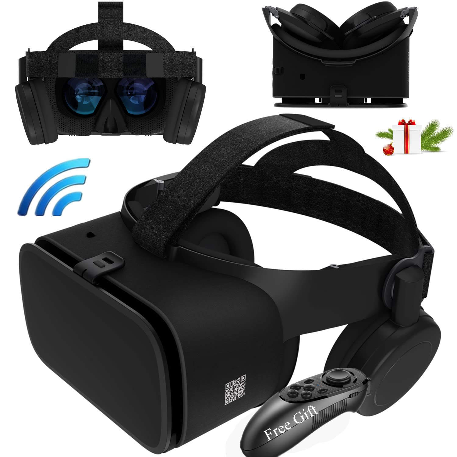 Virtual Reality Headset, VR headsets w/Remote for iPhone Android PC Phone for iPhone 13 12 11 Pro X S R Max Samsung, 3D VR Set para Gafas de Realidad Virtual for Kid Adult Play 3D Game Movie, Black