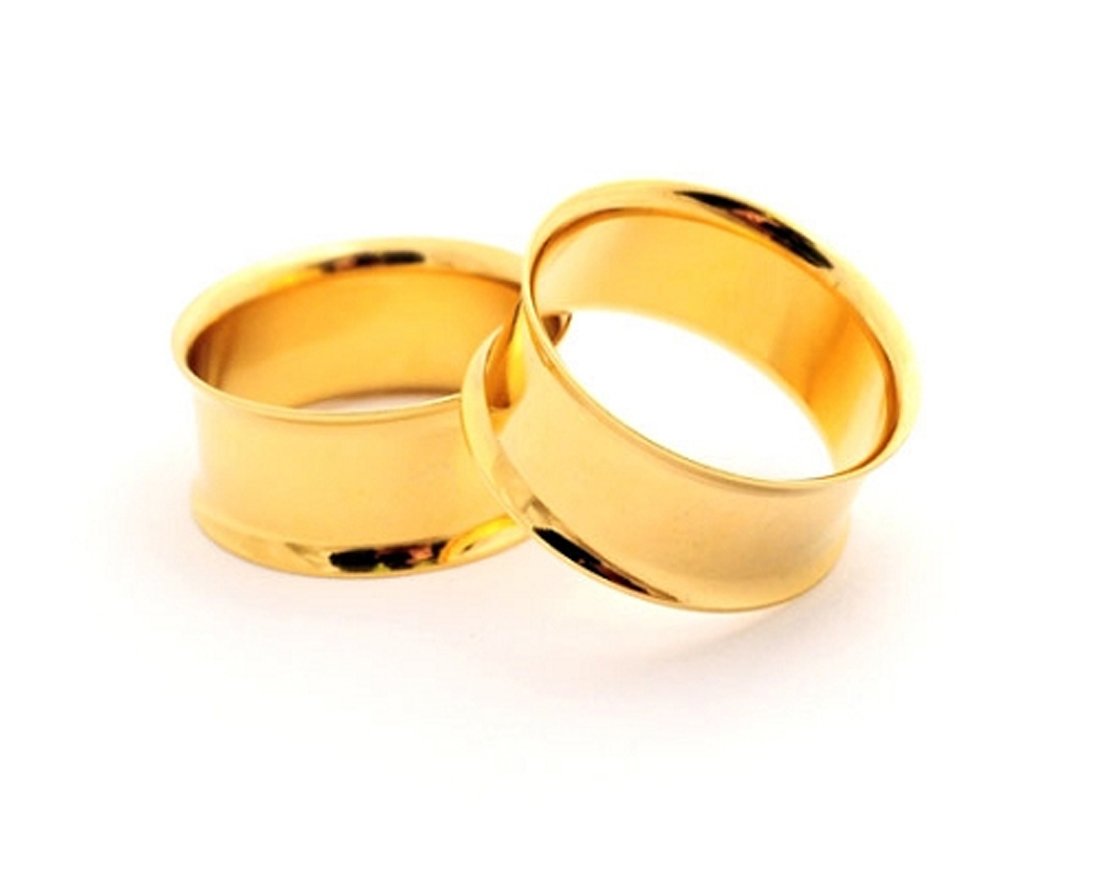 Mystic Metals Body Jewelry Gold Steel Double Flare Tunnels - 7/16 Inch - 11mm - Sold As a Pair