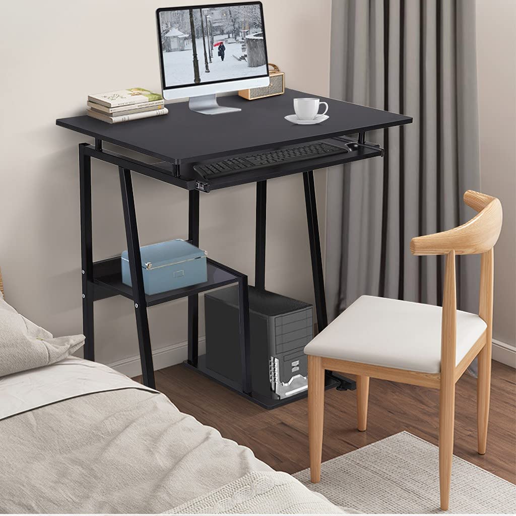 PMUYBHF Home Office Desks Standing Small Laptop Desk with Pullout Keyboard Tray for Small Spaces Computer Table for Couch Bedrooms