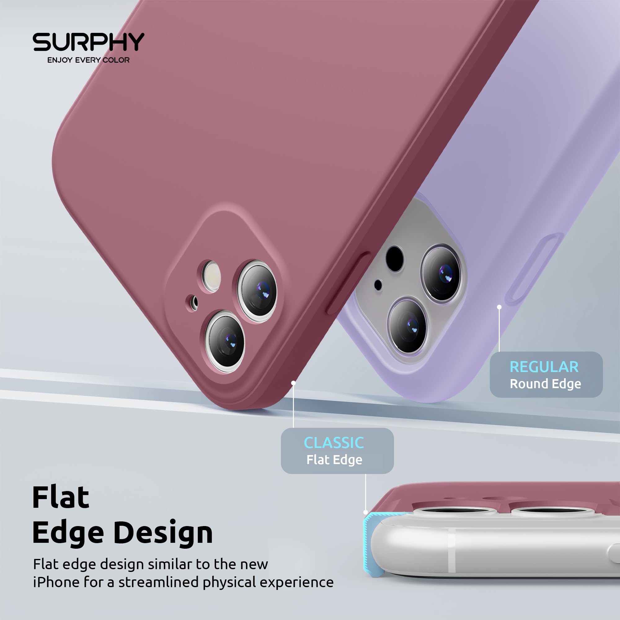 SURPHY Design for iPhone 11 Case with Camera Protection, Straight Edge Slim Design, Liquid Silicone Phone Case for iPhone 11 6.1 inches, Lilac Purple