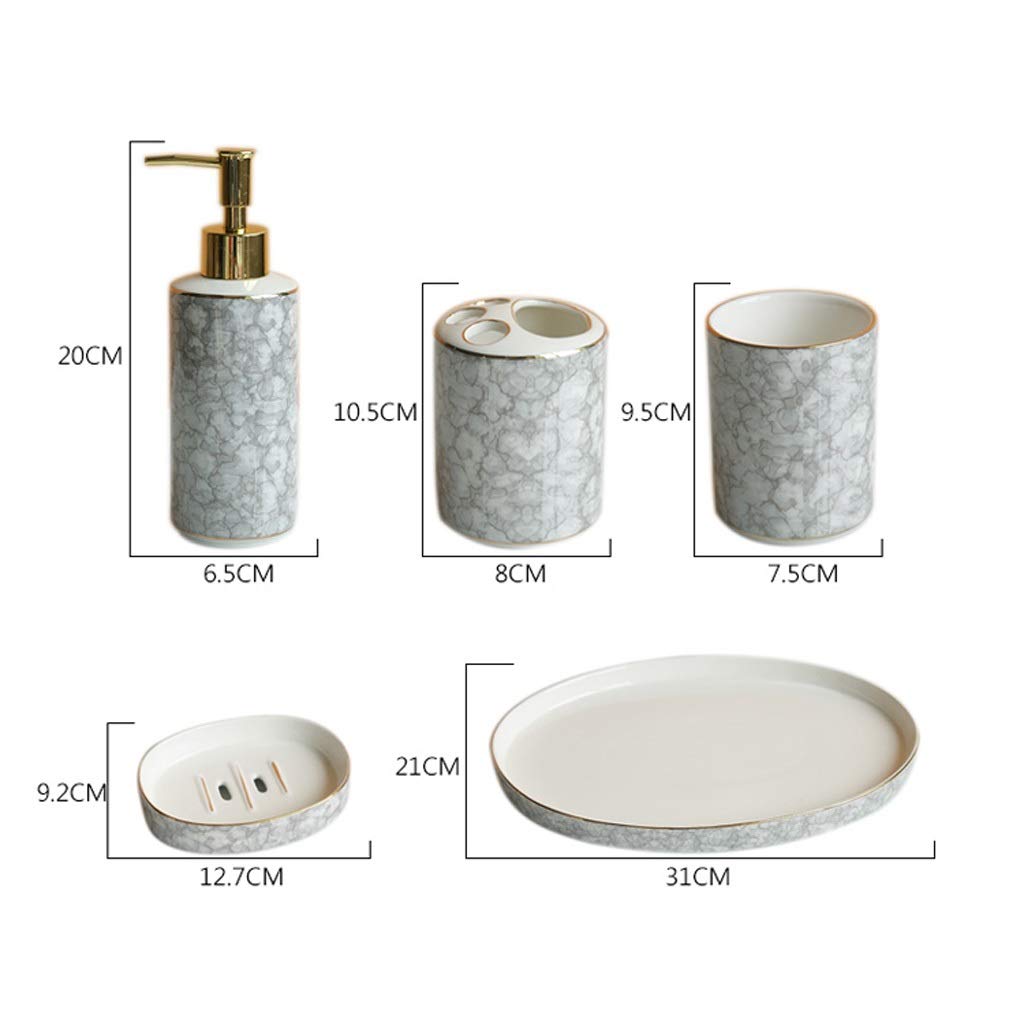Soap Dispenser Creative Home 6-Piece Accessories Set Including Soap Soap Dispenser Toothbrush Holder Soap Dish Mug and Ceramic Practical Tray Fashion Home Decoration Gift Soap Dispen (Brown B)