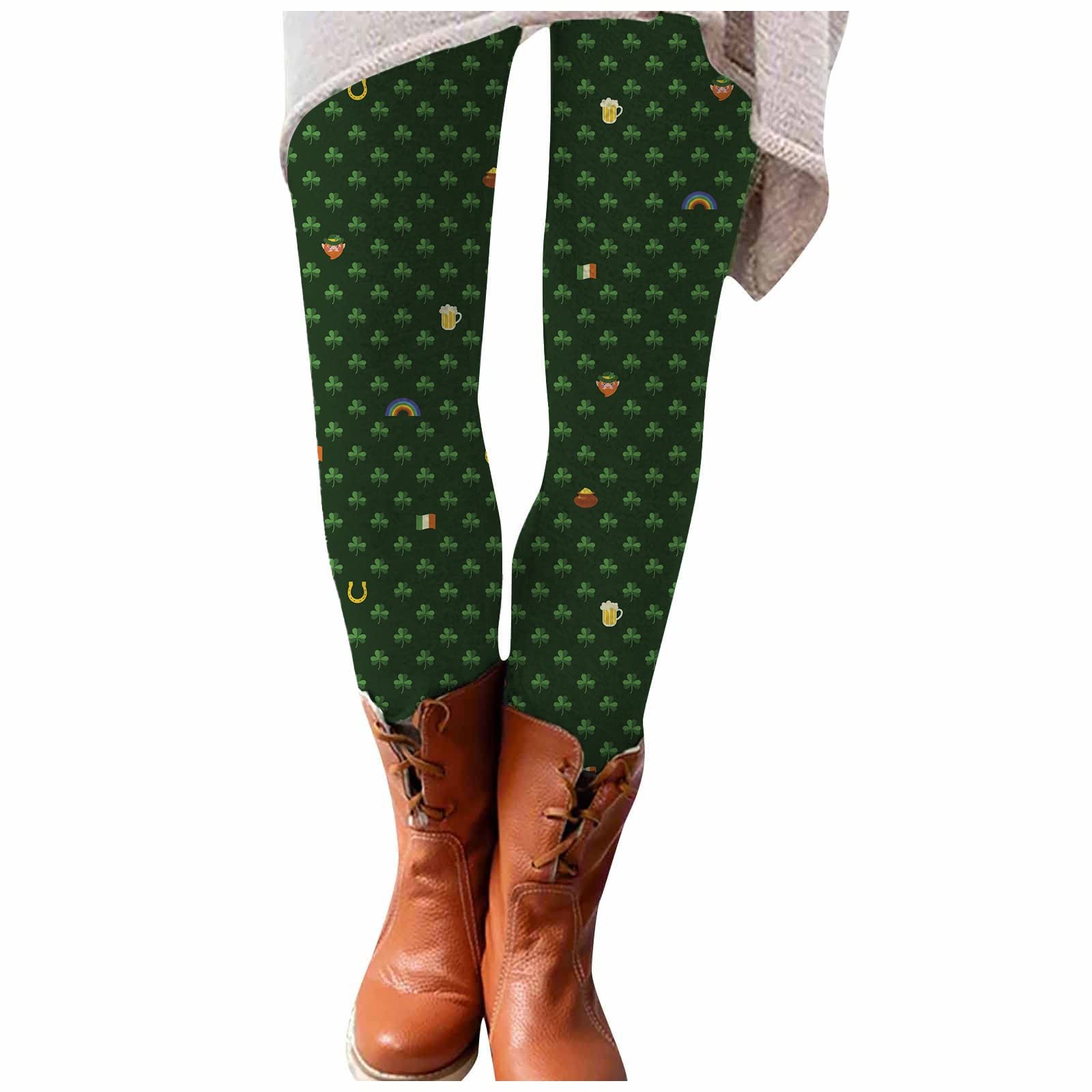 Women's St. Patricks Day Tights Clover Irish Shamrock Seamless Leggings for Women Butt Shaping Skinny Pant