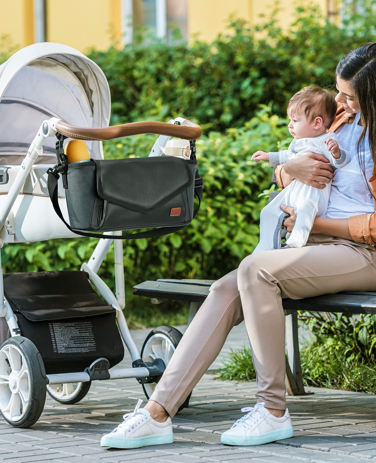 Wiicare Universal Stroller Organizer, Non-Slip Stroller Accessories Bag with Cup Holders, Shoulder Strap, Large Capacity for Bottle, Diaper, Phone, Toys Fit All Strollers
