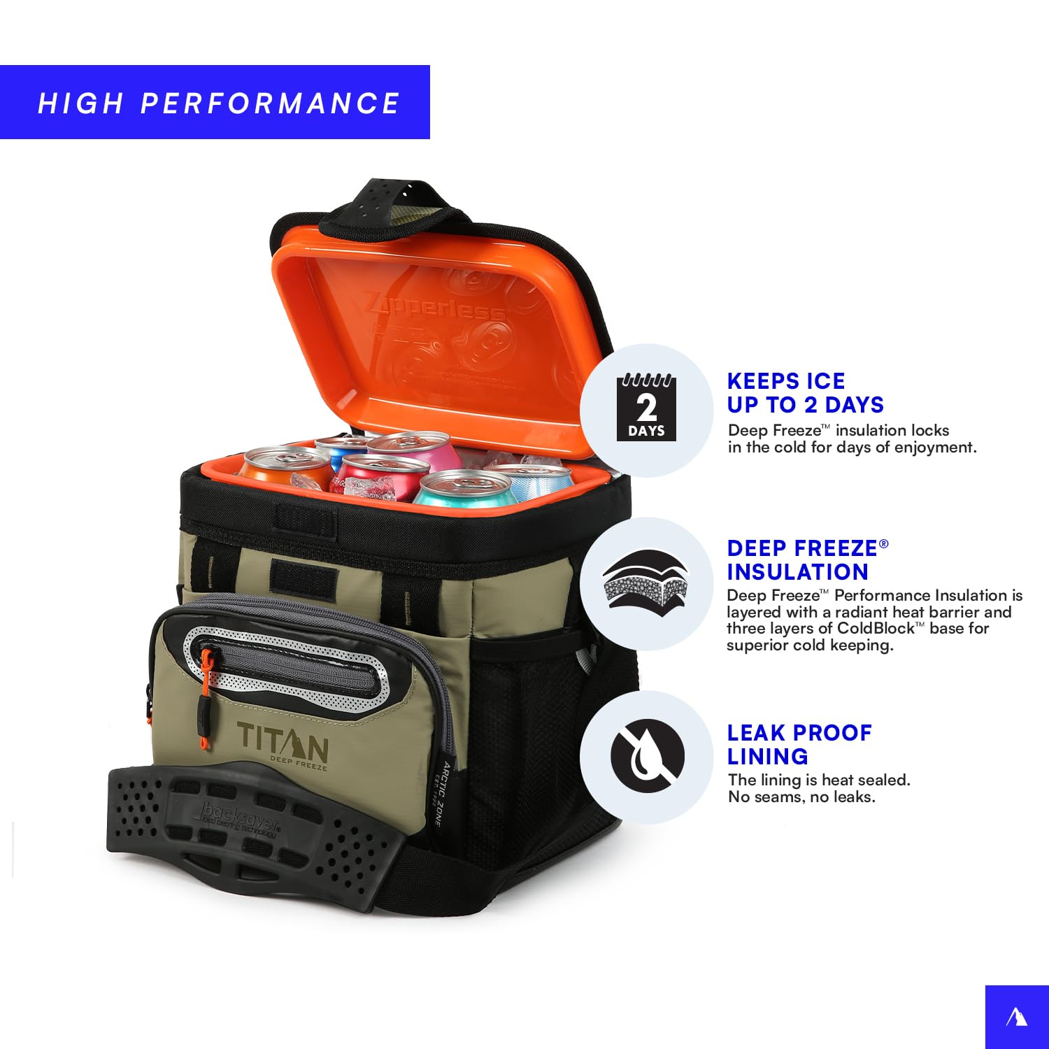 Titan Deep Freeze Cooler - 9 Can Zipperless Hardbody Cooler - Deep Freeze Insulation, HardBody Liner, and SmartShelf - Pine