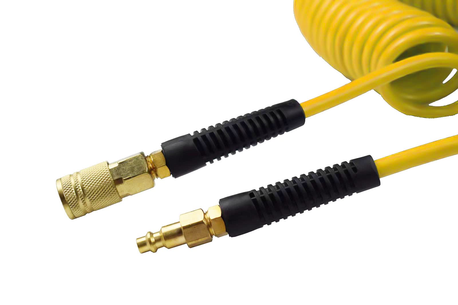 YOTOO Polyurethane Recoil Air Hose 1/4" Inner Diameter by 25' Long with Bend Restrictor, 1/4" Industrial Quick Coupler and Plug, Yellow