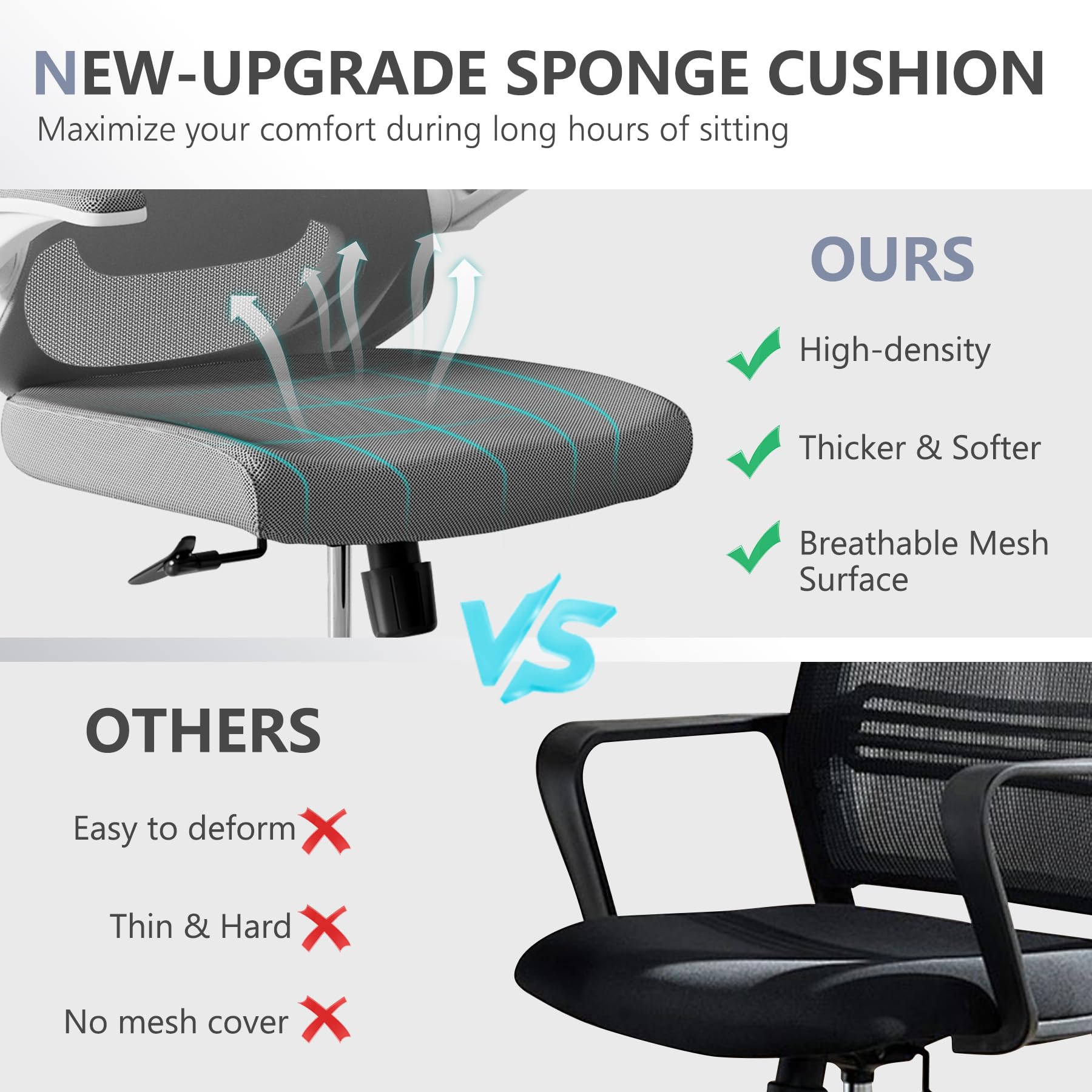 Office Chair with 350LBS Capacity, Ergonomic Comfort Home Desk Chair, Mid Back Gaming Chair with Wheels, Adjustable Height, Lumbar Support, Flip-up Armrest