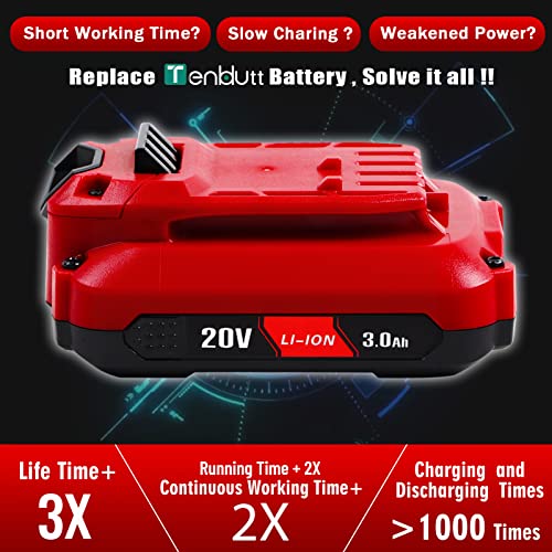 TenHutt 【Upgrade Li-ion】 20V 3.0Ah Replacement Battery for Craftsman 20V Battery V20 Lithium Ion CMCB205 CMCB204 CMCB206 CMCB202 CMCB201 20V Cordless Power Tools