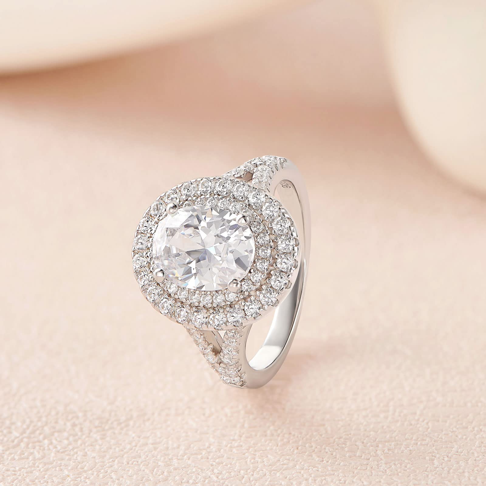 SHELOVES AAAAA Oval Cut Cz Wedding Engegement Ring Promise Ring 925 Sterling Silver Bridal Set Sz 7