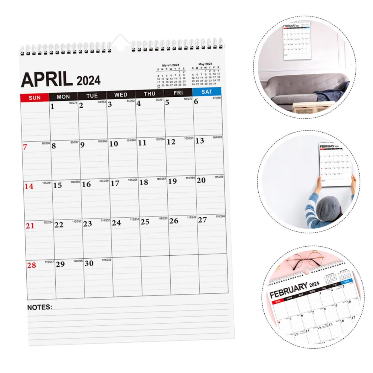 STOBOK Calendar wall s appointment hanging 2024-2025 monthly countdown daily use planning s office small wall Dating Paper simple style Wall Wall Calendar