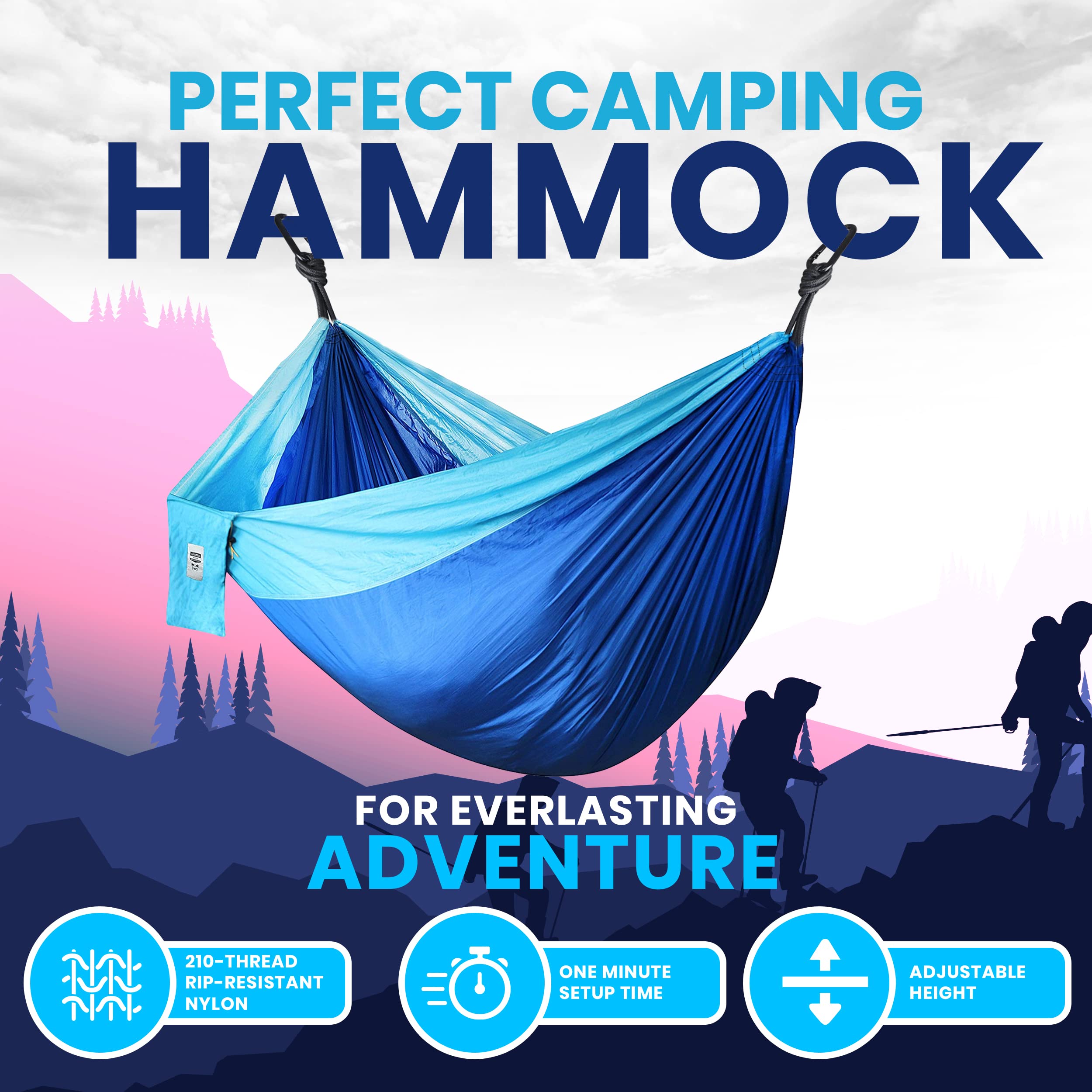 Utopia Home Camping Hammock Double & Single with 2 Tree Hammock Straps, Travel Hammock Backpacking Nylon Parachute Hammock for Outdoor & Hiking