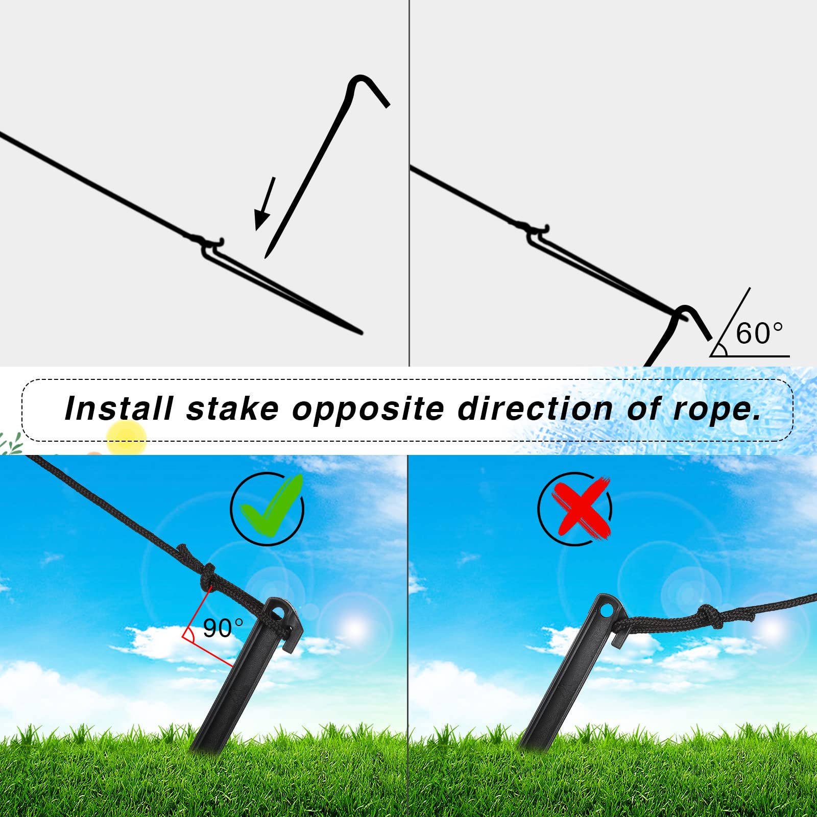 Yinkin 18 Sets Inflatable Stakes Replacement Yard Inflatable Plastic Stakes and Tethers for Christmas Lawn Tents Pegs Blow up Stakes for Inflatables Camping Tents Outdoor Camping Canopy(Black)