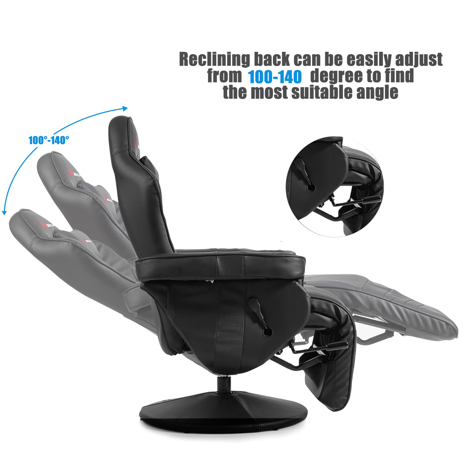 POWERSTONE Gaming Recliner Massage Gaming Chair with Footrest Ergonomic PU Leather Single Sofa with Cup Holder Headrest and Side Pouch, Adjustable Living Room Chair Seating, Black