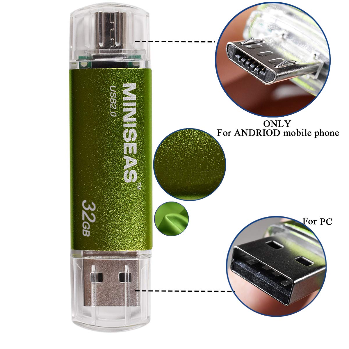OTG USB Flash Drive Miniseas Micro-Port Memory Stick for Android Phones,USB 2.0 Pen Drive Jump Drive for Tablets, Thumb Drive Pendrive for Android Devices/PC/Tablet/Mac (32GB, Green)
