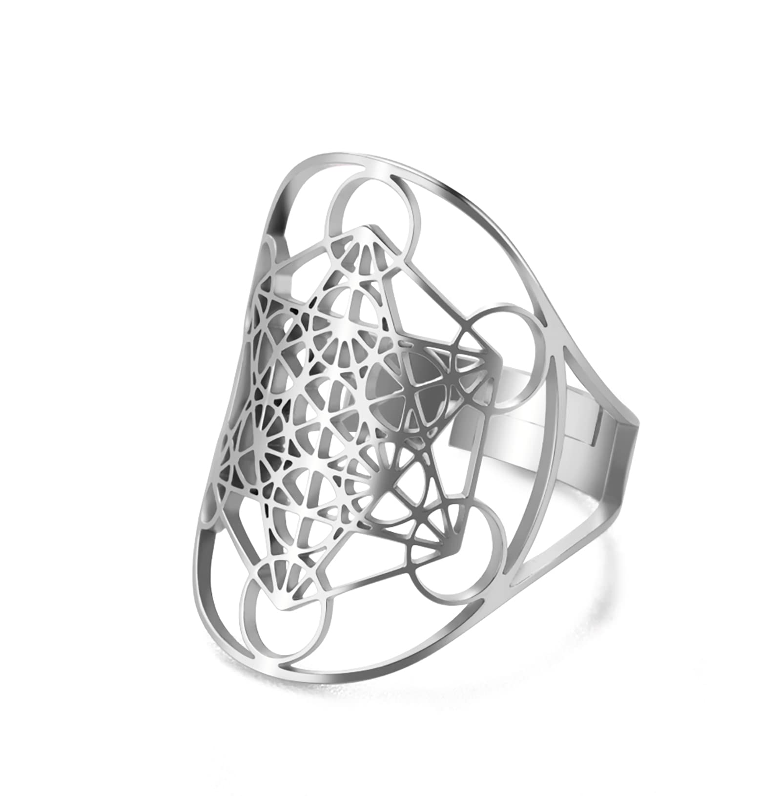UNIFT Metatronâs Cube Ring for Men Women Stainless Steel Mysterious Sacred Geometry Archangel Magic Hexagram Ring Yoga Spiritual Symbols Talisman Jewelry (sliver)