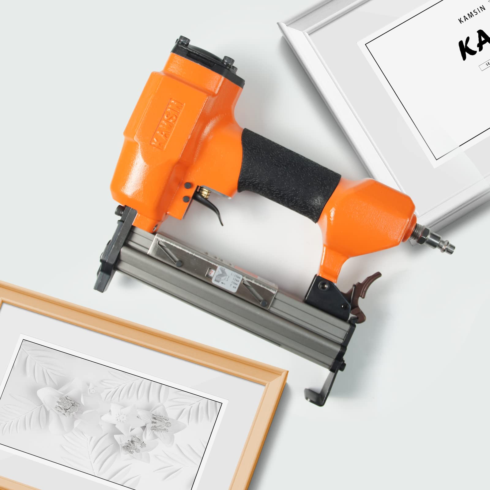 KAMSIN #V1015 30 Gauge Pneumatic Picture Frame Nailer, 13/32β(10.3mm) Crown V Nailer, 5/16'' to 19/32'' (7-15mm) Leg Length V-nails Tacker V Nails Gun For Picture Frames