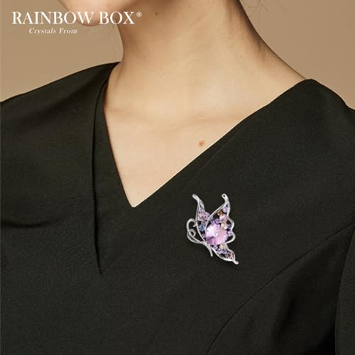 RAINBOW BOX Butterfly Brooch,Purple Crystal with Rhinestone Women's Brooches & Pins