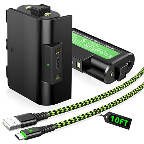 vivaforte 2 Pack Rechargeable Battery Pack for Xbox Controller, Play and Charge Kit with 10FT Fast Charging Micro USB Cable for Xbox One Series S/X/Elite