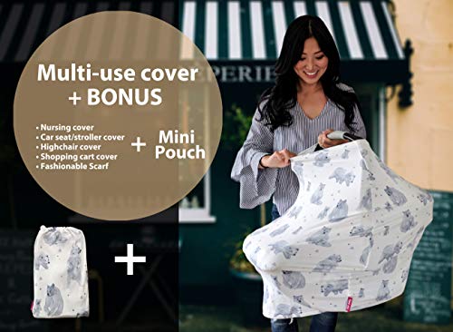 Pobi Baby Car Seat Covers and Nursing Cover - Soft and Stretchy Unisex Pattern (Buddy)