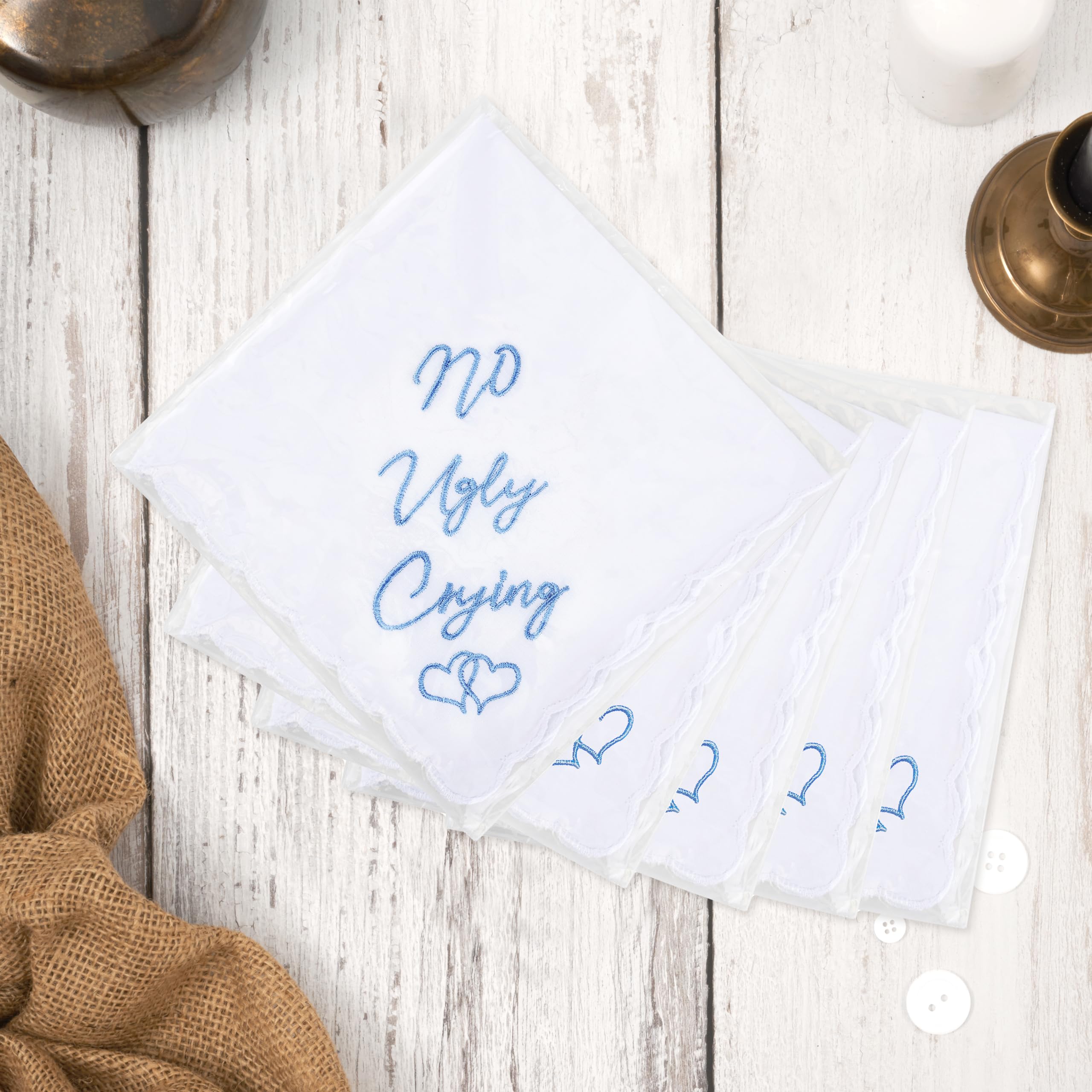 W&F GIFT Bridesmaid Gift For Wedding Handkerchief | No Ugly Crying Embroidered Handkerchief | Wedding Day Bride Gift β 6 Pack