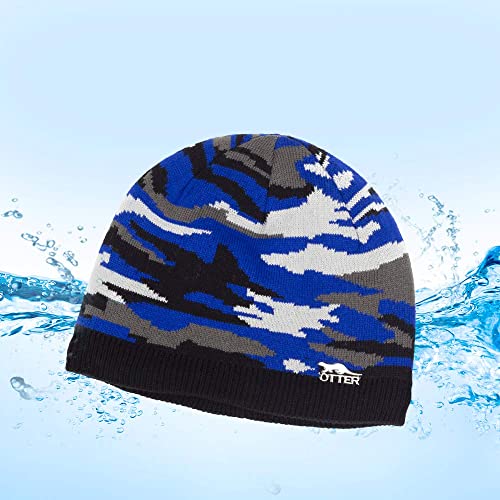 OTTER Waterproof, Windproof, Breathable - Beanie Knit Hat for Cold Weather Available in 7 Colours (Blue Camouflage)
