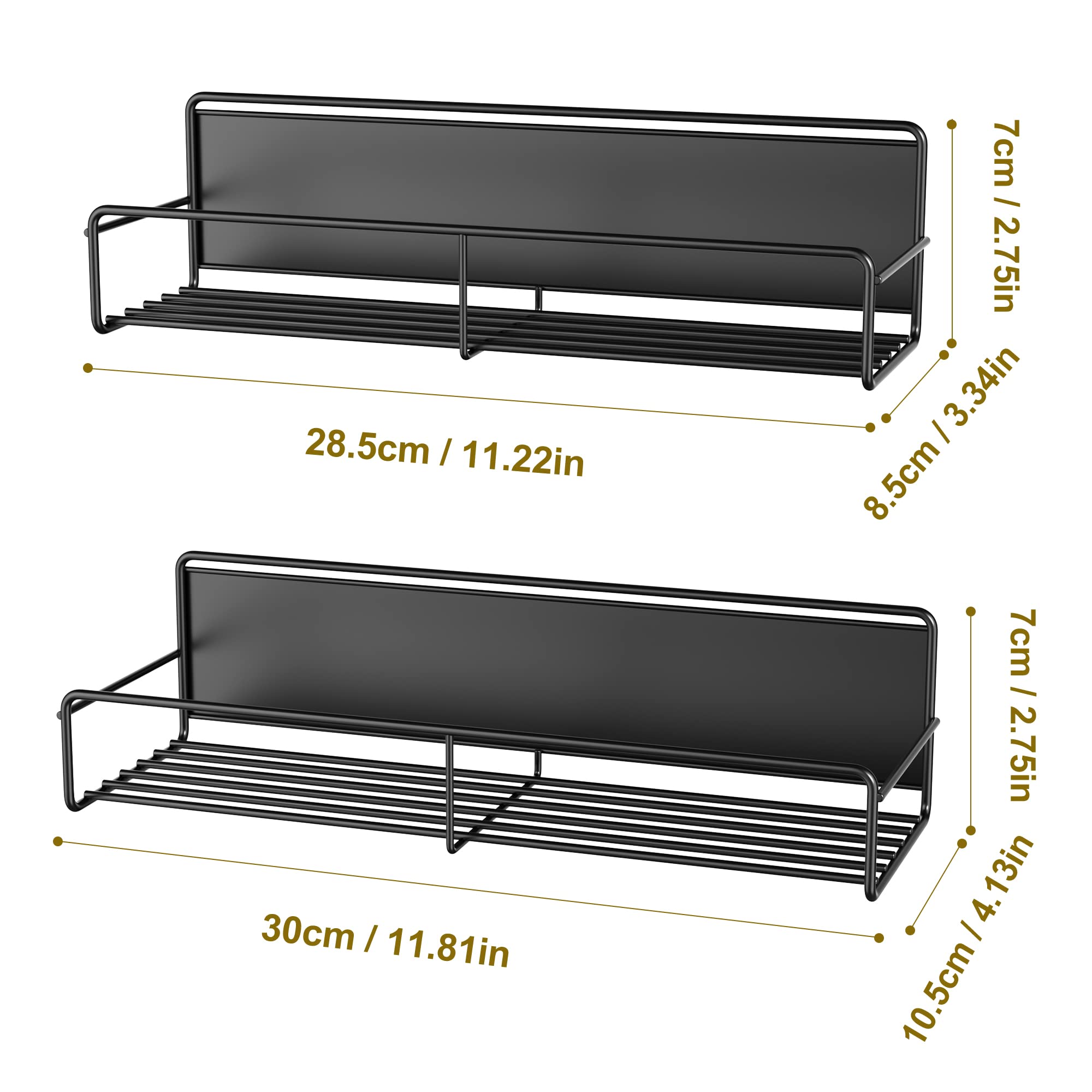 Mystozer 2 Pack Magnetic Spice Rack Organizer, Space Saver for Refrigerator and Microwave Oven, Magnetical Fridge Shelf for Jars, Seaoning, tins and Utensils Black