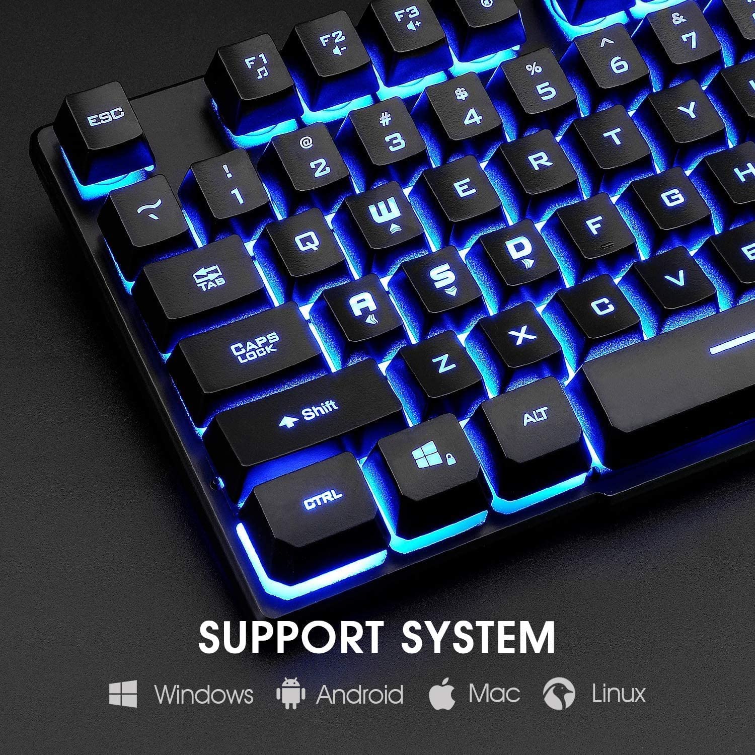 Rii Gaming Keyboard and Mouse Set, 3-LED Backlit Mechanical Feel Business Office Keyboard Colorful Breathing Backlit Gaming Mouse for Working or Primer Gaming,Office Device (RK108)