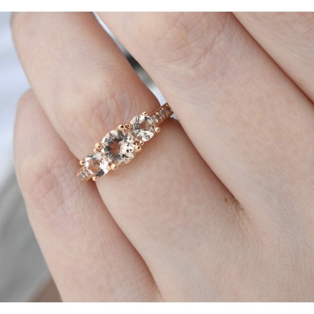 P3 POMPEII3 1 1/2CT Morganite & Diamond 3-Stone Engagement Ring 14K Rose Gold - Size 10