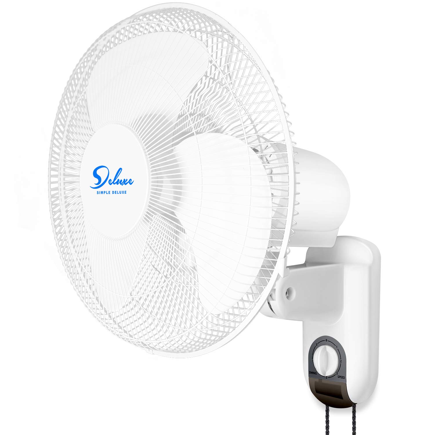 Simple Deluxe 16 Inch Digital Household Wall Mount Fans, Adjustable Tilt, 90 Degree, 3 Speed Settings, 2 Pack, White