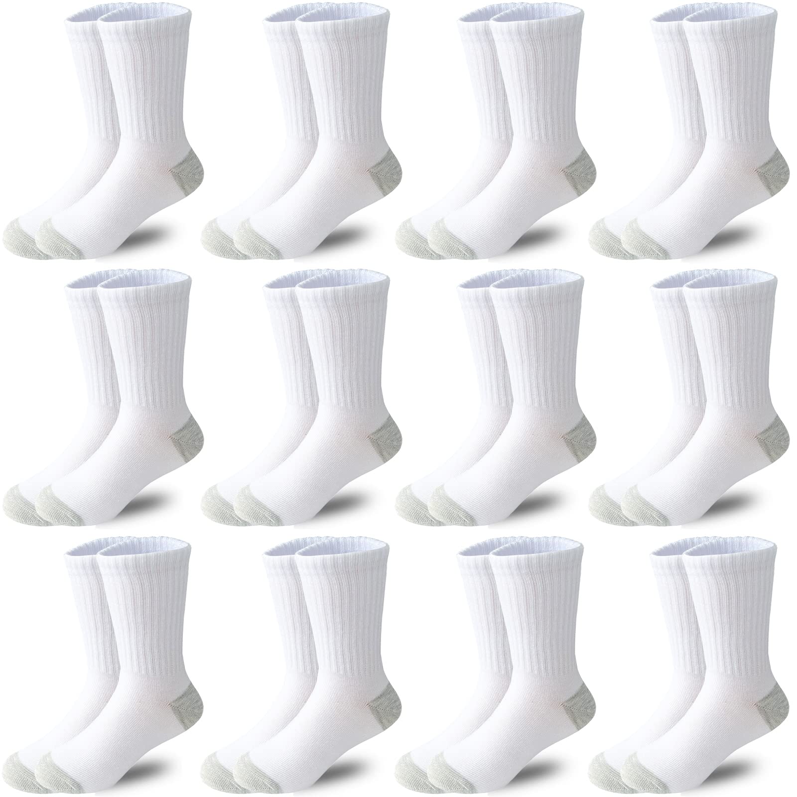 Tsmollyu Boys Crew Socks 12 Pairs Cushioned Cotton Athletic Socks for Big Little Kids 2-8 Years(6-8 Years)