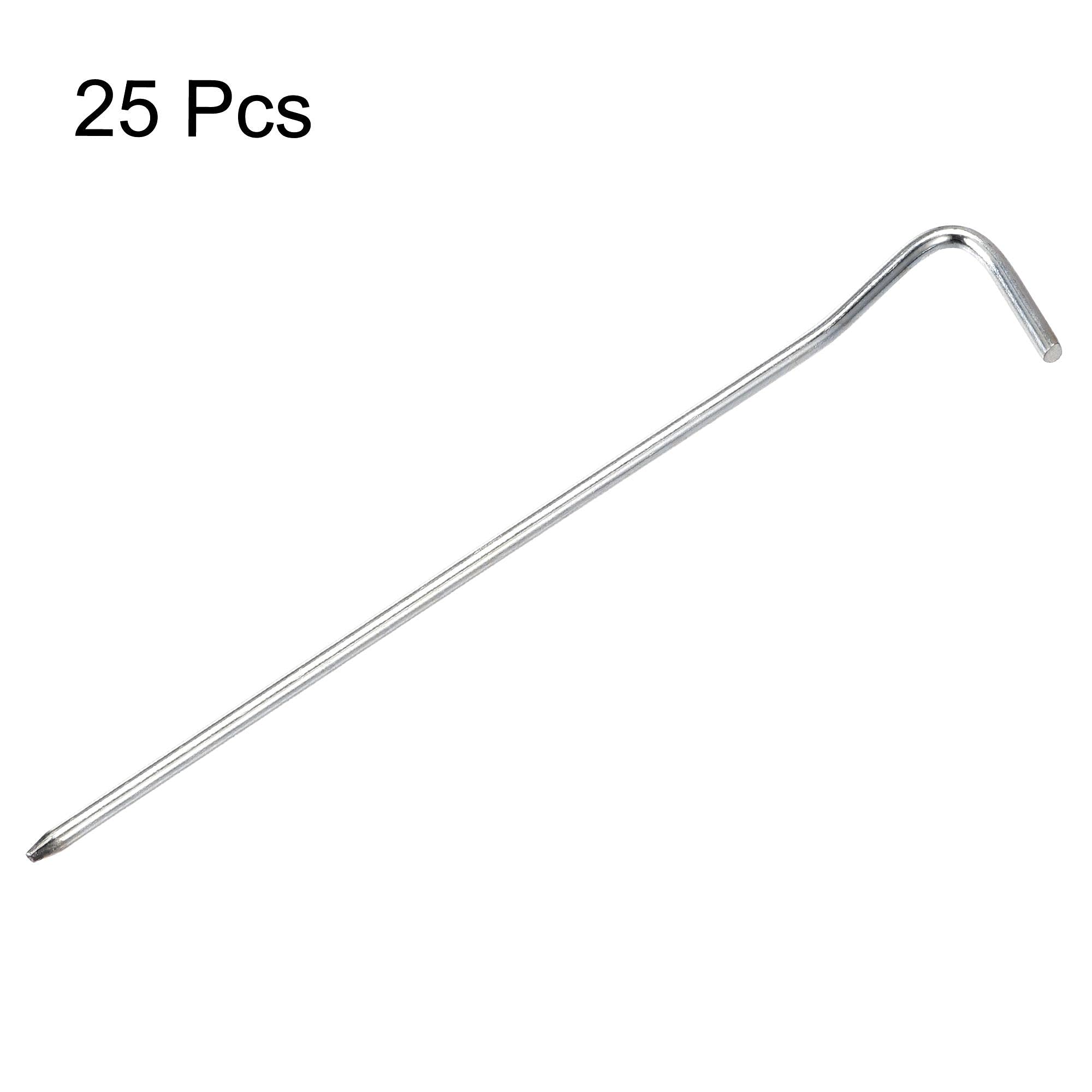 uxcell Tent Pegs, 7" Length 0.16" Dia Carbon Steel Tent Stakes with Hook for Camping Garden Edging Fence 25pcs