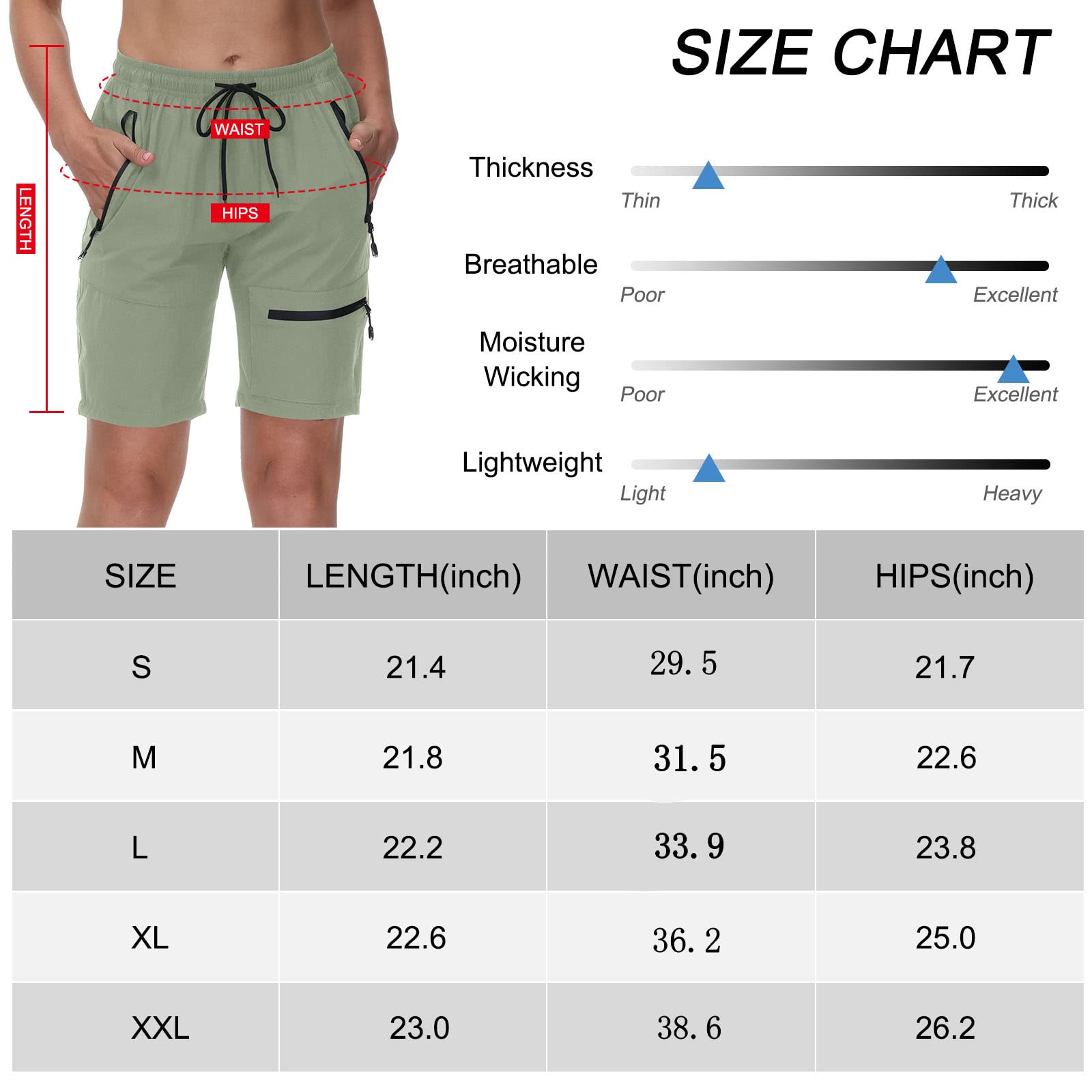 Suwangi Womens Hiking Cargo Shorts Golf Athletic Shorts Quick-Dry Outdoor Active Summer Shorts for Women with Zipper Pockets Light Grey