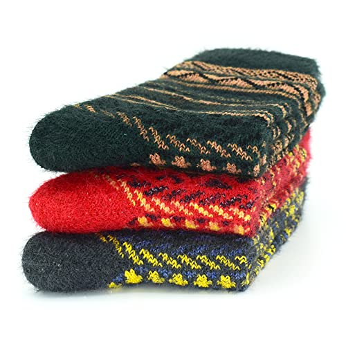 TSoduce Winter Wool Socks for Women Vintage Warm Thick Cozy Rabbit Wool Thermal Boot Crew Hiking Ladies Socks Pack 3 Pairs (Group A)