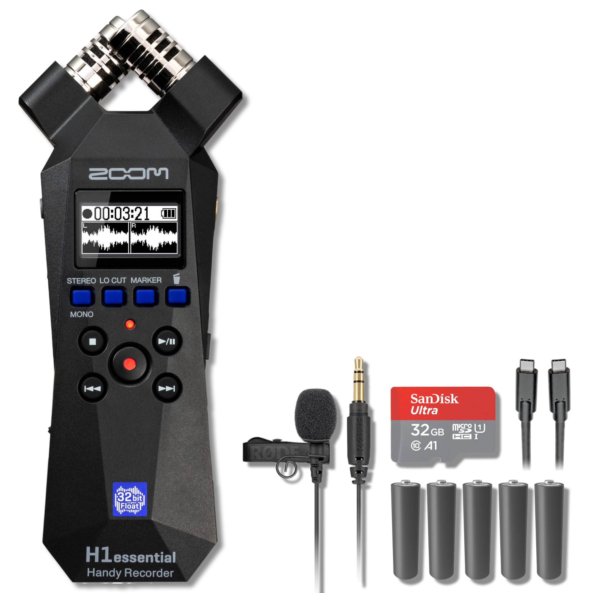 Zoom H1n-VP Handy Recorder Value Pack with Zoom HRM-7 Handy Recorder Mount, Sandisk 32GB microSD Card and StreamEye Polishing Cloth