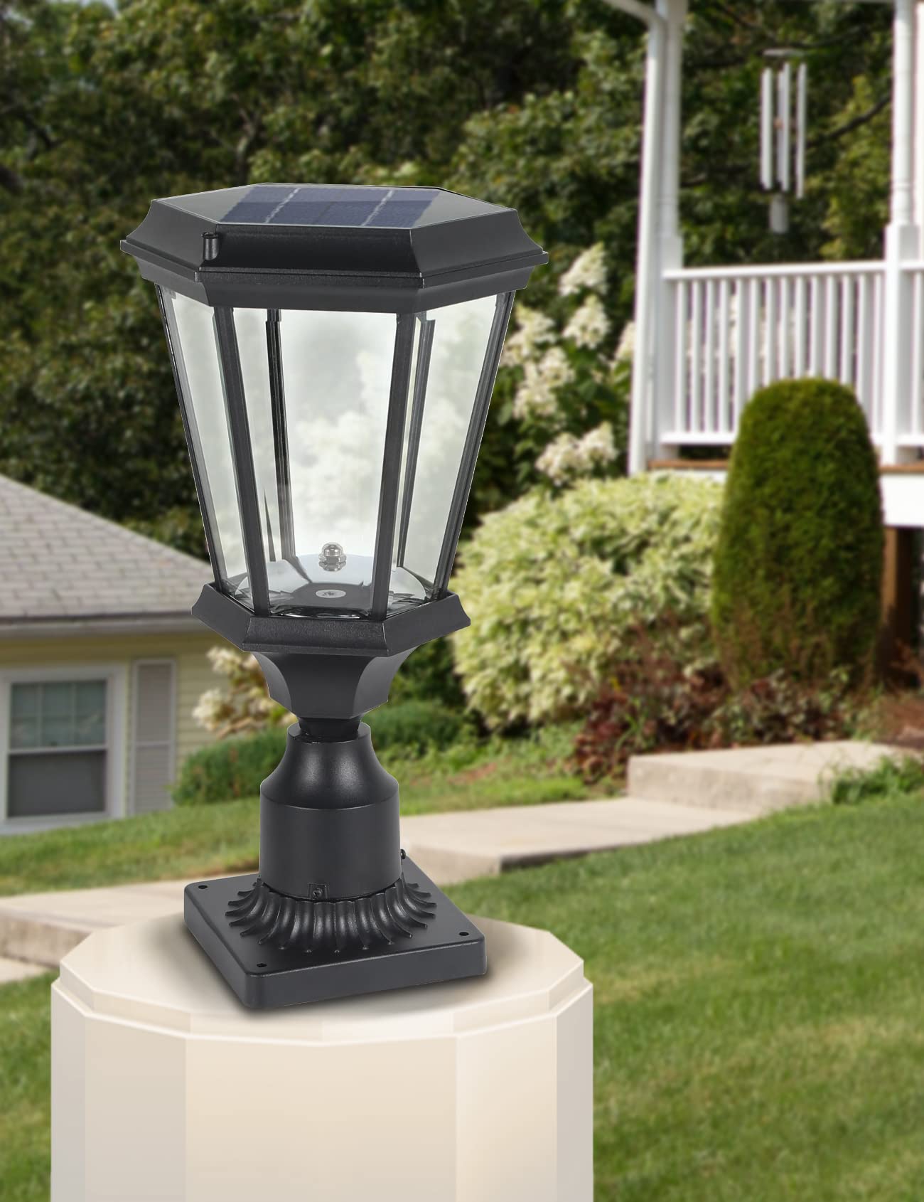 VOCLDFA Solar Post Light, Dusk to Dawn Sensor Pillar Light Fixture 15.8"H, Waterproof LED Exterior Lamp Post Lantern, Aluminum Outdoor Post Light, Pole Lanterns Outdoor with 3-Inch Pier Mount Adapter