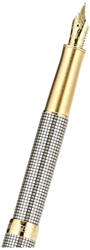 PARKER Sonnet Fountain Pen, Chiseled Silver with Gold Trim, Solid 18k Gold Fine Nib (1931489)