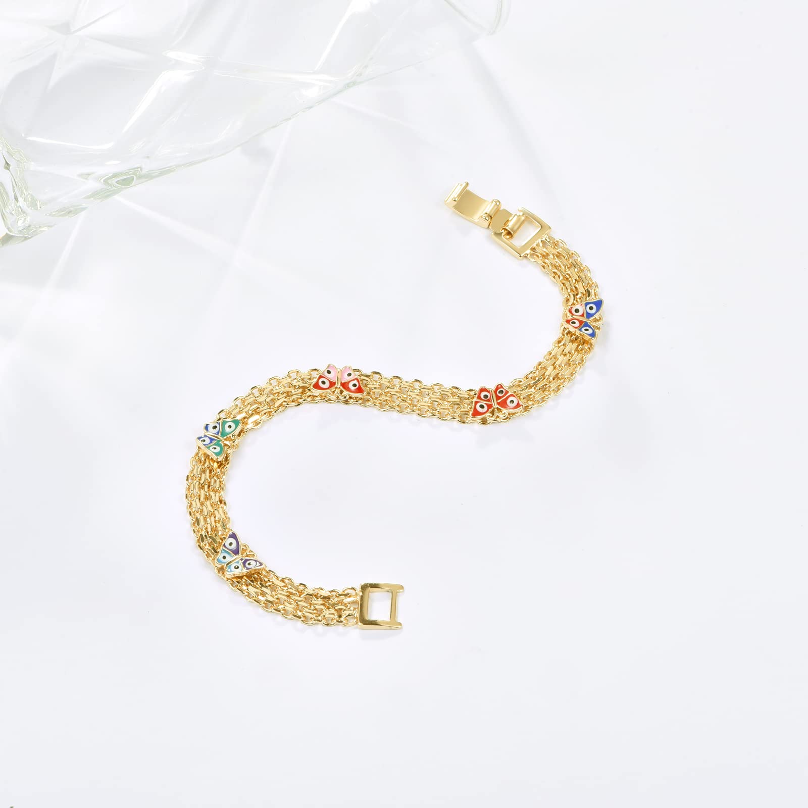 UOOANUO Evil Eye Bracelets for Women 14K Gold Plated Multicolor Butterfly Bracelets Evil Eye Jewelry