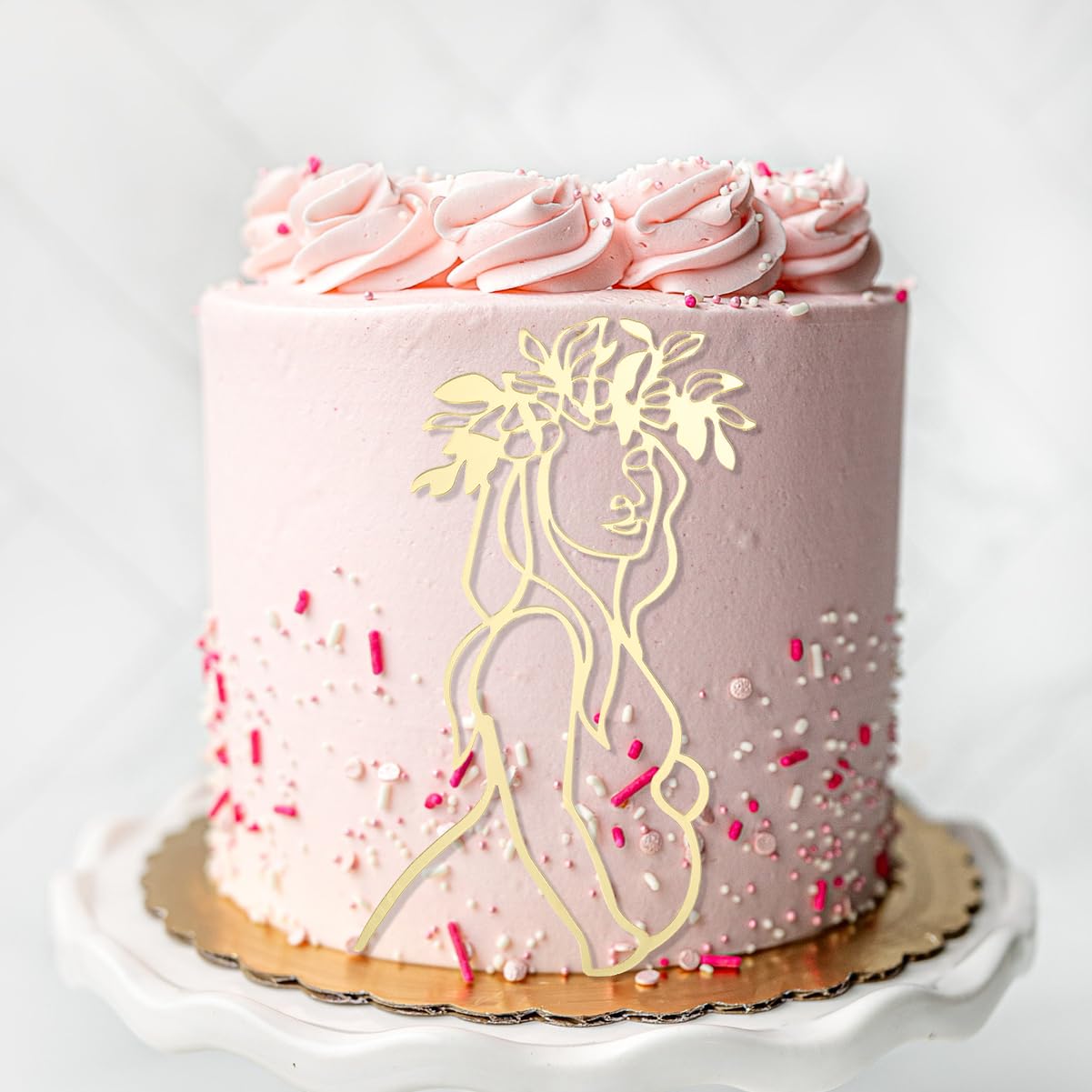 Pregnant woman silhouette, for Expectant Mothers Party Gold Mirror Cake Topper, Mother To Be Party Cake Decorations Supplies Acrylic,Pregnant lady baby shower cake topper, Pregnancy line art.