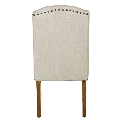 OSP Home Furnishings Jessica Button Tufted Wingback Upholstered Dining Chair with Wood Legs, Linen Fabric