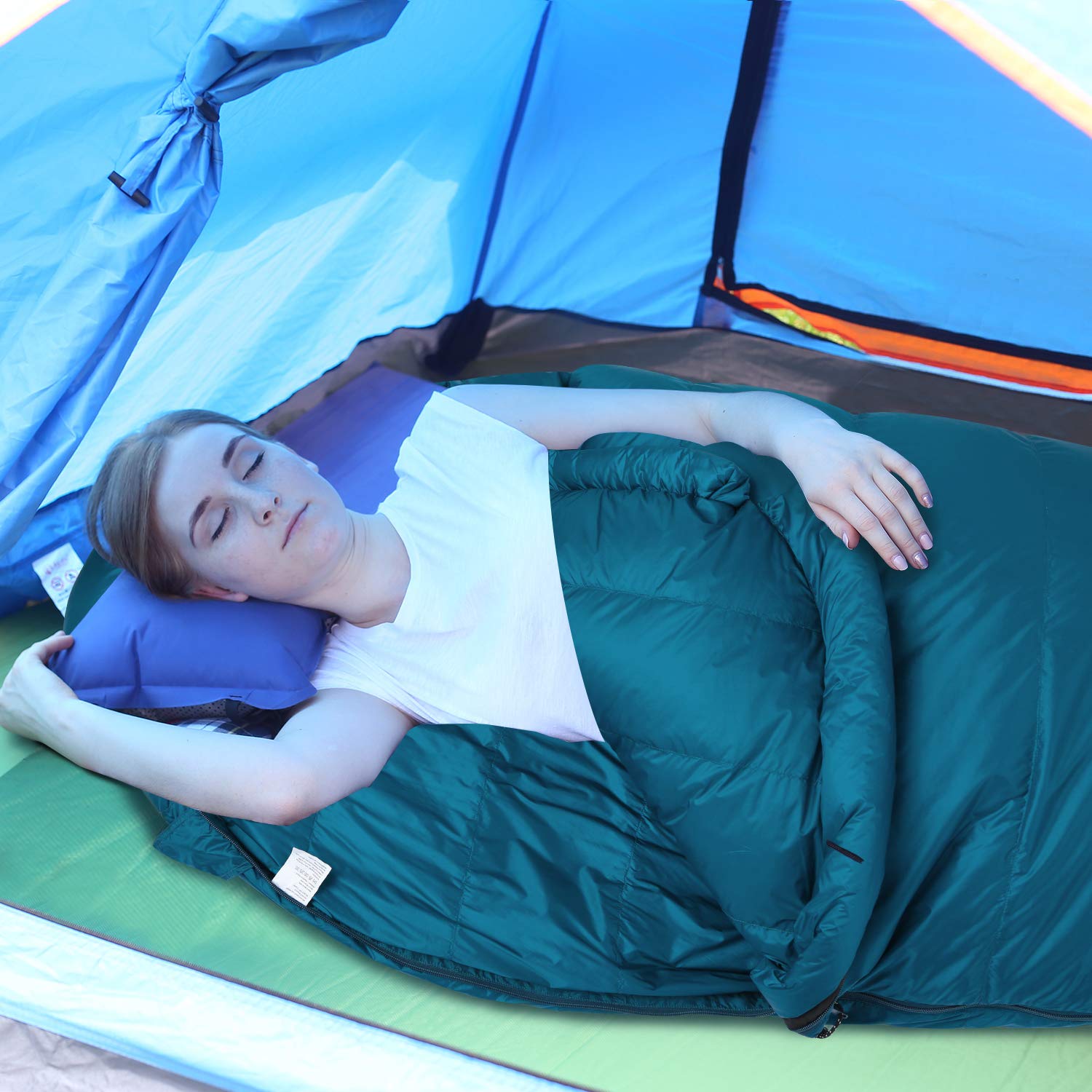 REDCAMP Mummy Goose Down Sleeping Bag Ultralight for Backpacking, 59 Degree F 800 Fill 3 Season Sleeping Bag for Camping Hiking, Cyan