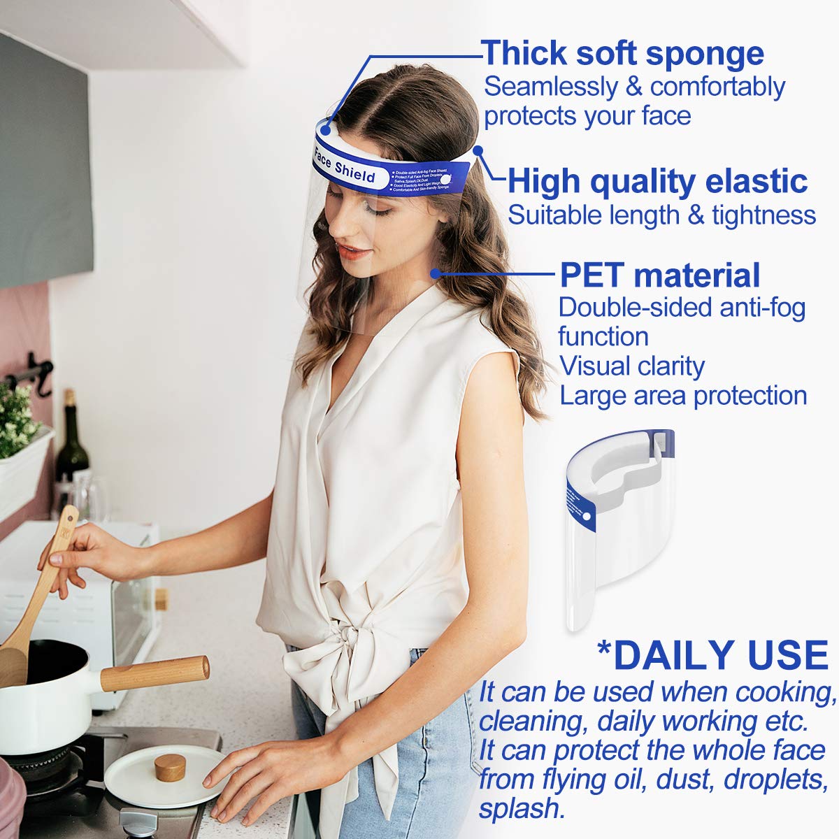 Simplee kids 30 Pack Face Shields, Plastic Face Mask Shield for Anti-Fog Lens, Full Face Shield with Adjustable Elastic Band and Comfortable Sponge for Men Women