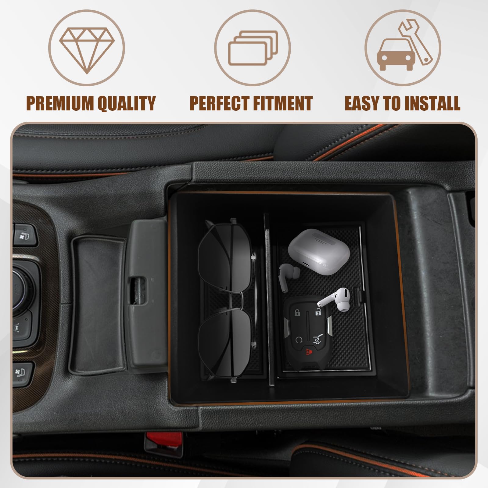 Muslogy Center Console Organizer Compatible with GMC Acadia 2017-2022 2023 Accessories Acadia SL SLE SLT Denali AT4 Middle Console Storage Box Armrest Insert Tray ABS Material