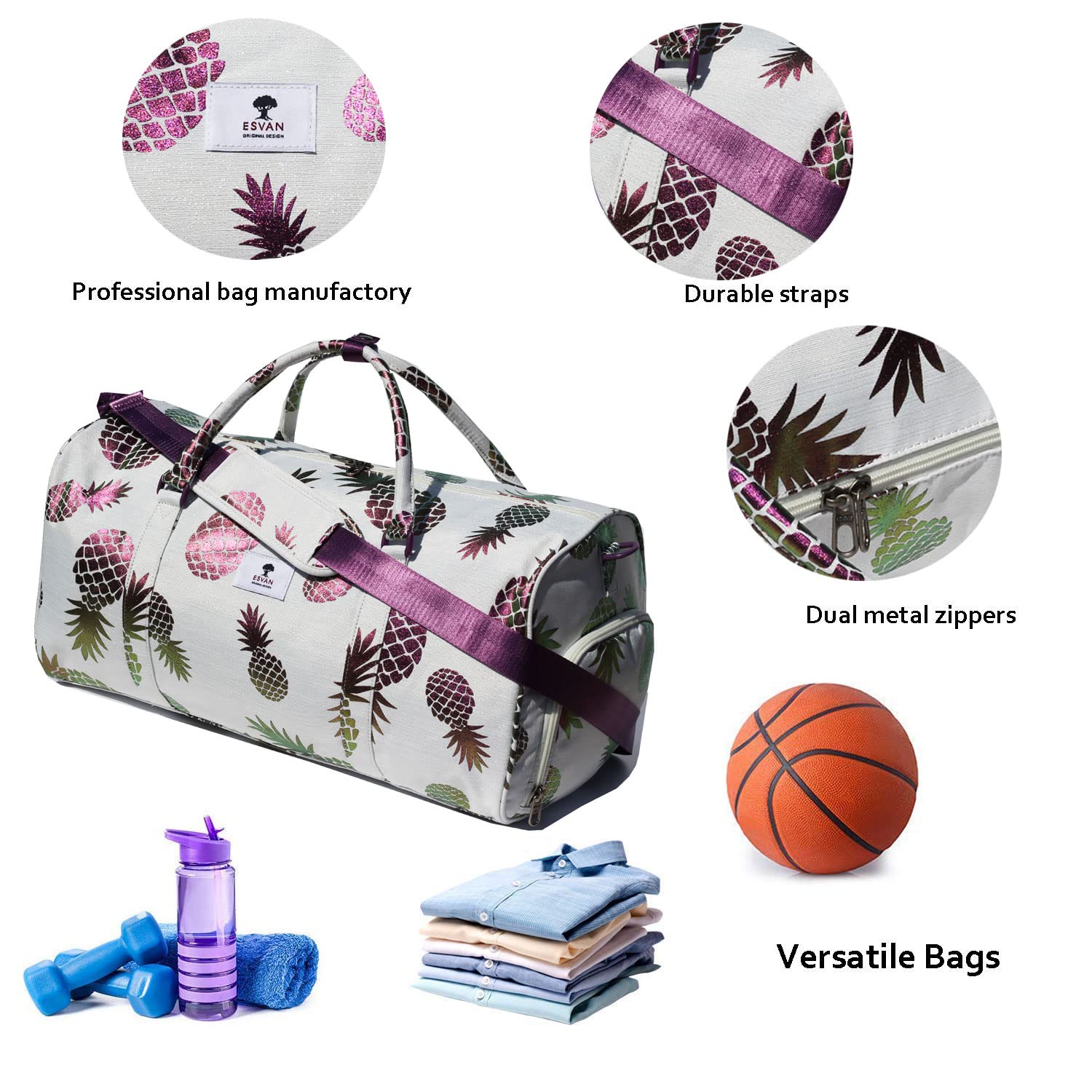Original Floral Water Resistant Duffel Bag Gym bag Weekender Travel Bag for Gym Beach Daily Bags