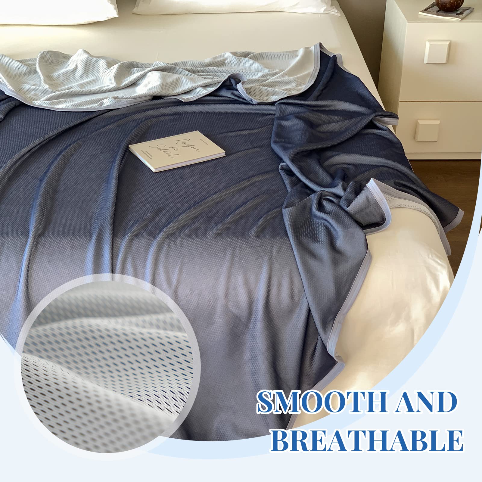 OMERAI Cooling Blanket for Hot Sleepers Breathable Cool Blanket Twin, Thin Summer Blanket Ultra Cooling Blankets for Night Sweats Soft Cooling Throw Blanket for Hot Flashes, 60"x80" Grey&Navy Blue