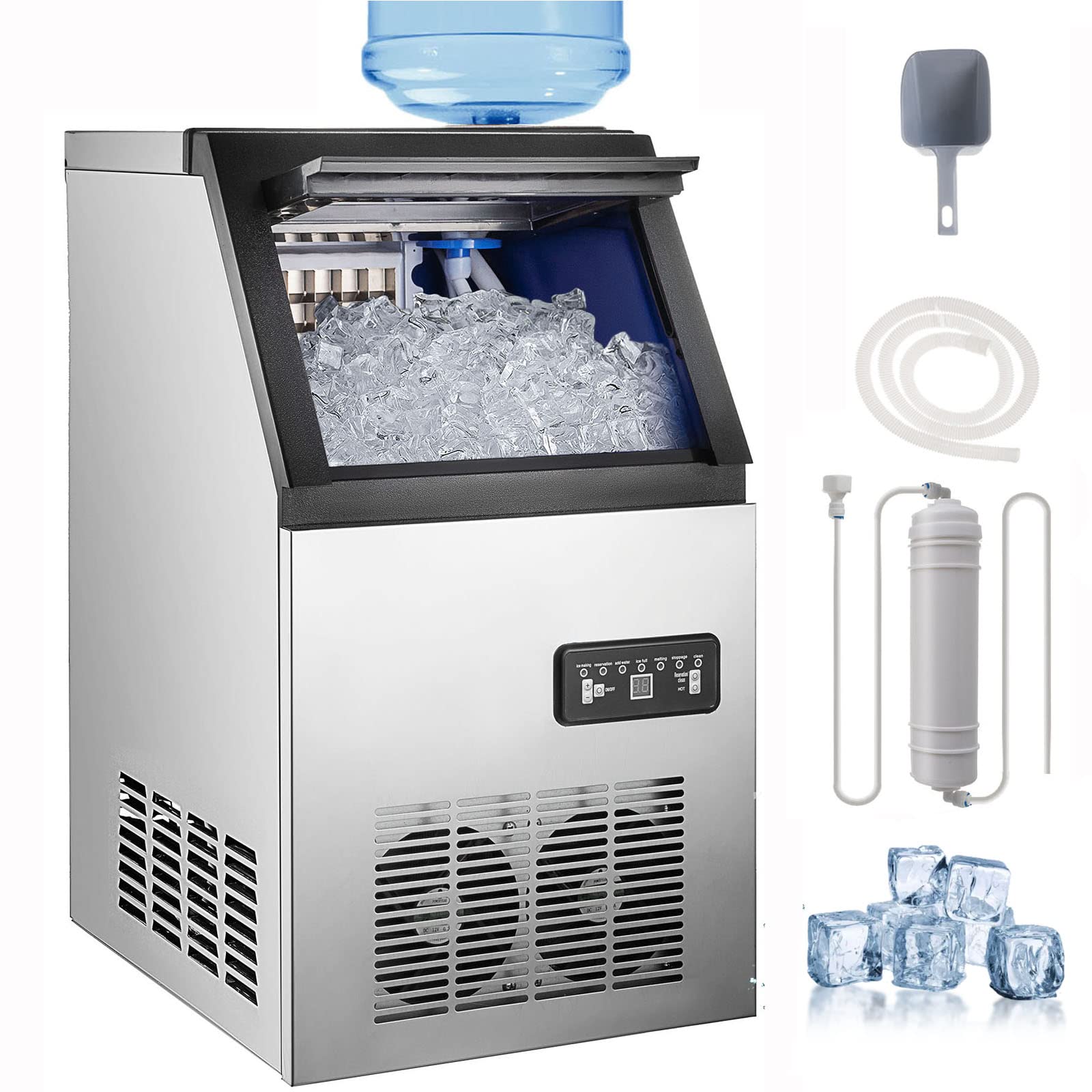 Topdeep Commercial Ice Maker Machine 110LBS/24H with 33LBS Storage Capacity, Stainless Steel Freestanding Ice Machine Automatic Operation- Ideal for Home, Restaurants, Bars Ice Making