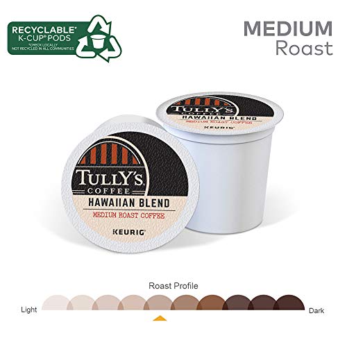 Tully's Coffee Hawaiian Blend Keurig Single-Serve K-Cup Pods, Medium Roast Coffee, 96 Count (4 Packs of 24)