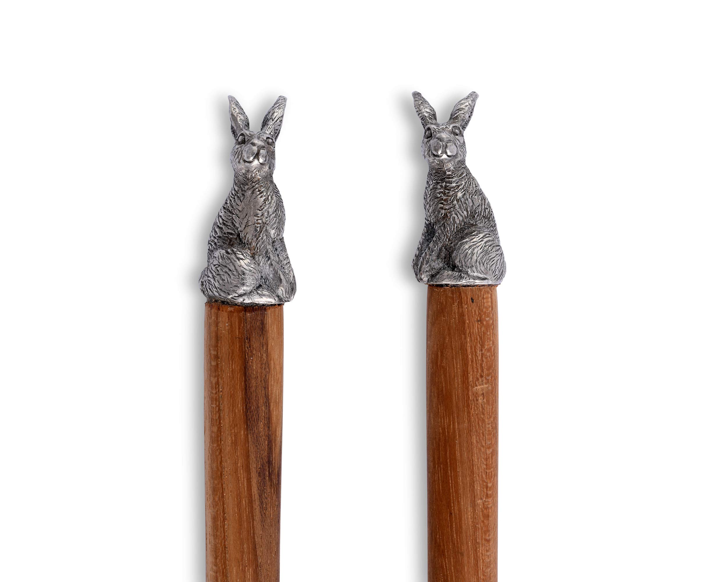 Vagabond House Teak Salad Servings with Pewter Bunny 14 Inch Long
