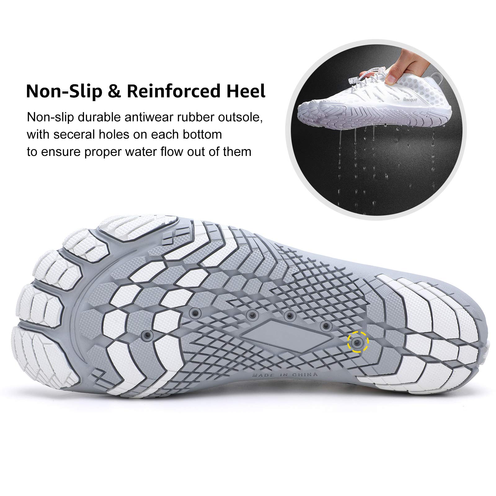Racqua Swim Shoes Quick Dry Barefoot Water Aqua Sport Beach Surf Pool Hiking Diving Walking for Men Women Grey 15.5 W/14.5 M
