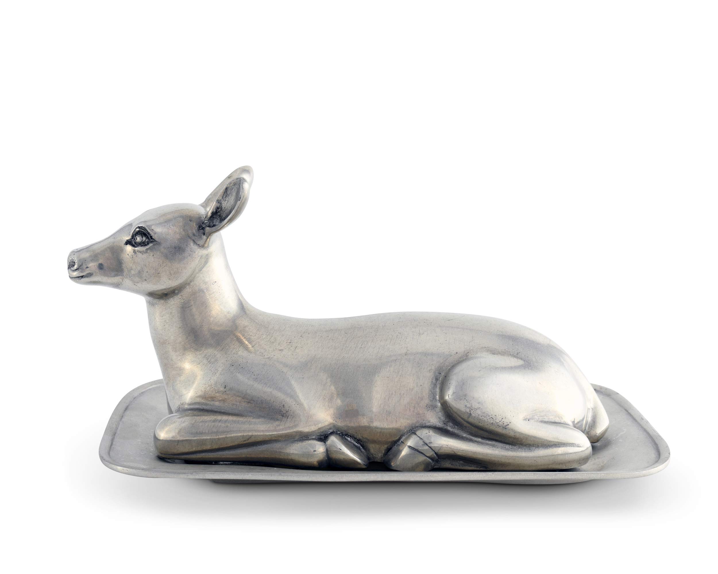 Vagabond House Pewter Doe / Deer Covered Butter Cream Cheese Dish 8 inch x 5 inch